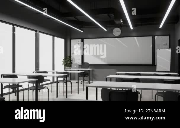 Animation of modern style minimal black and white classroom 3d render ...