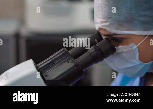 Hospital laboratory with equipment and microscope. Portrait of a half ...