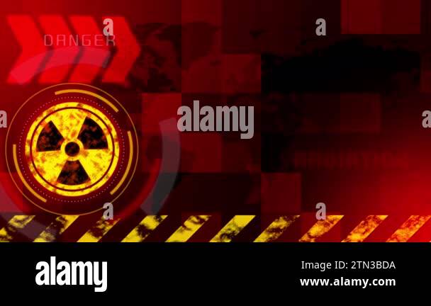 Nuclear radiation hazard warning icon. Animated looped red background ...