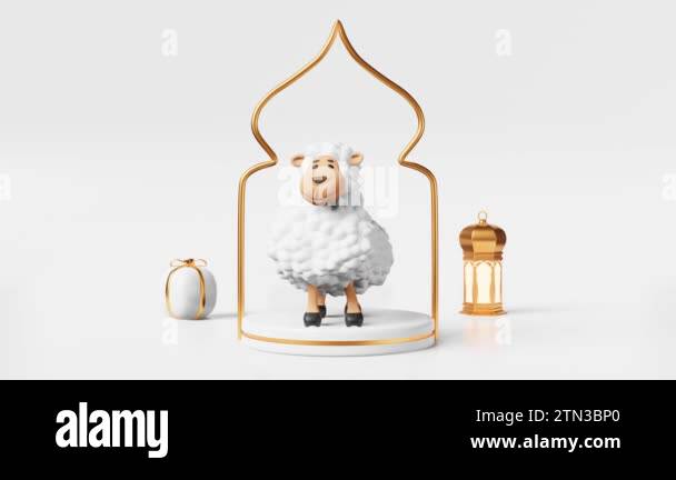 Dancing sheep podium Sacrifice Islamic holidays advertising 3d ...