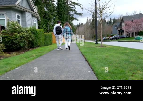 high school students friends high school teenagers see off girl home go ...