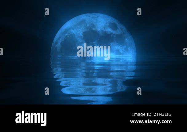Full and New moon phases on a starry sky and water waves bright neon ...