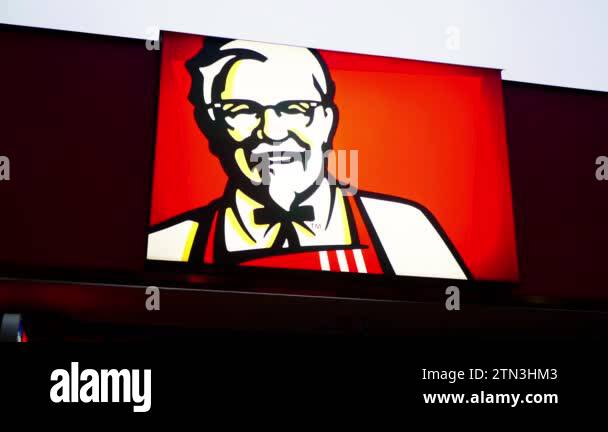 KFC logo. Advertising banner of American fast food restaurant Kentucky ...
