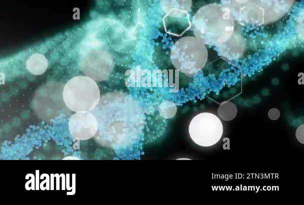 Animation of dots forming dna helixes over molecule structures and lens ...