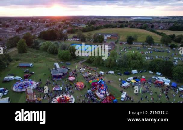 High Angle Footage of Public Funfair Held at Lewsey Public Park of ...