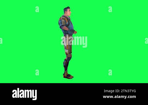 Animated warrior man giving military salute and talking from left angle ...
