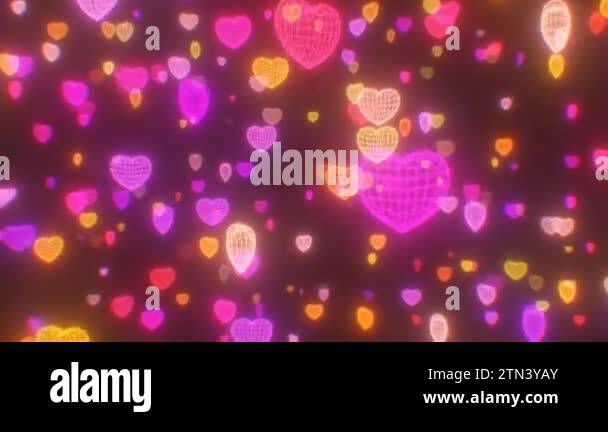 Warm Pink And Orange Neon Glow 3D Wireframe Hearts Moving Forward - 4K ...
