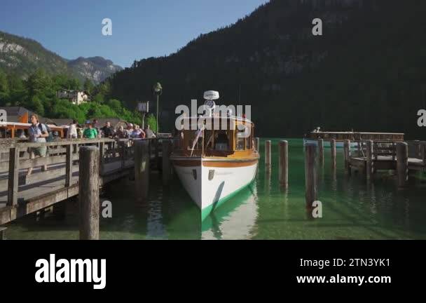 June 25, 2023. Germany, Bavaria, Koenigssee. Moored tourist boat ...