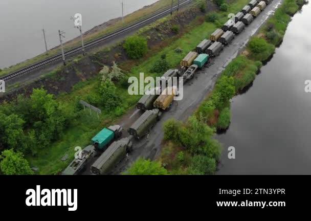 Pontoon bridge of the Ukrainian army. Installation of a temporary ...