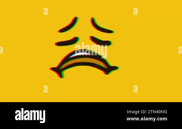 Sad Face emoticon with glitch effect on yellow background, Cartoon face ...