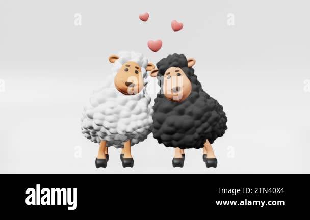 Two cute sheep friends rhythmically dance 3d animation. Friendship Day ...