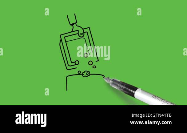 draw human hand hold tray of waste material in red, orange color throw ...