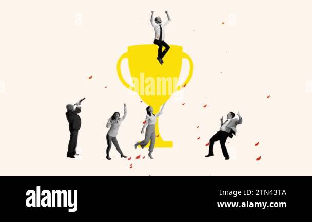 Stop motion, 2D animation. contemporary art collage of group of people ...