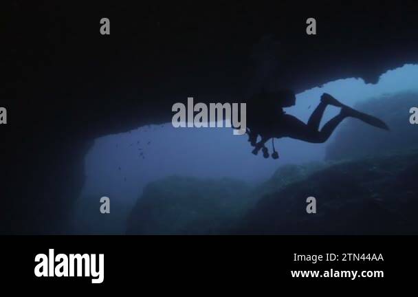 Diver in the entrance to an underwater cave Stock Videos & Footage - HD ...