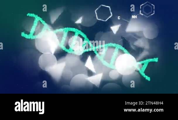 Animation of dna helix and hexagon with chemical formulas over ...