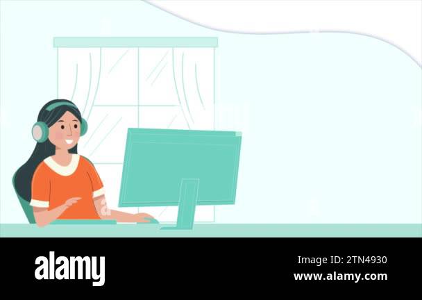 girl working at home with a laptop, online learning, remote work ...