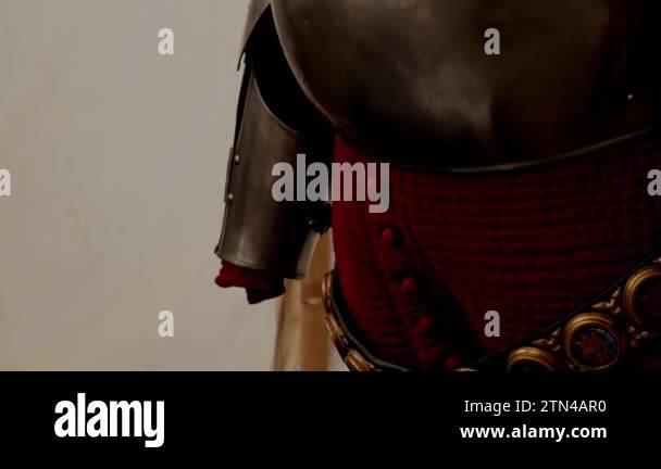 Medieval Reenactment - close up reproduction real medieval armor on a ...