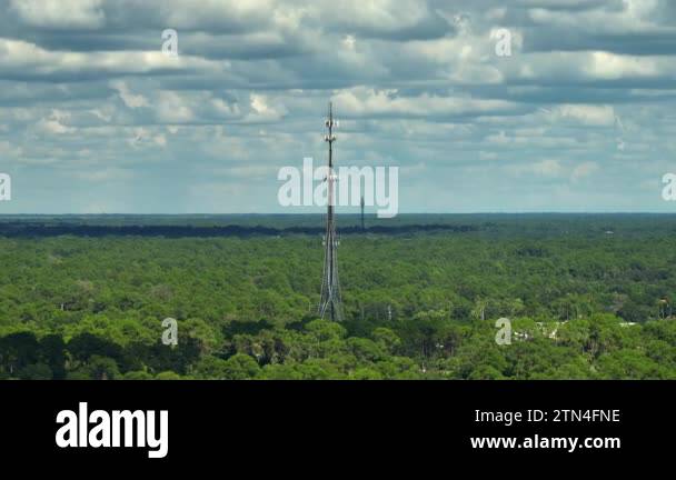 Tall telecommunication radio cell tower with wireless communication 5g antennas for network ...