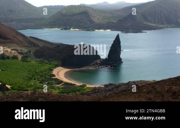 Wildlife landscape is set against beautiful ocean coast of Galapagos ...