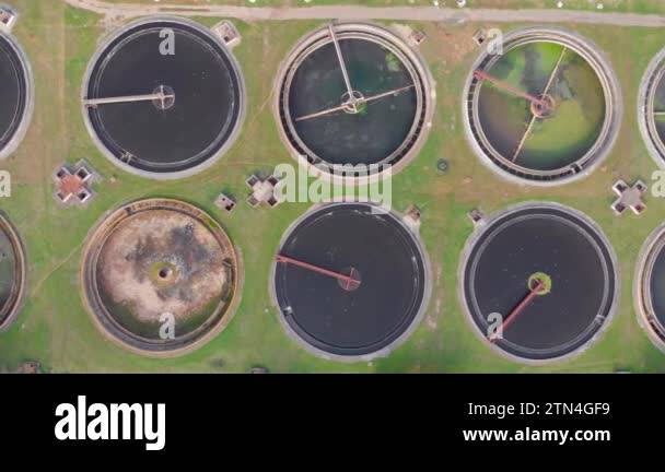 Wide aerial. water purification circle waste management. Sewage ...