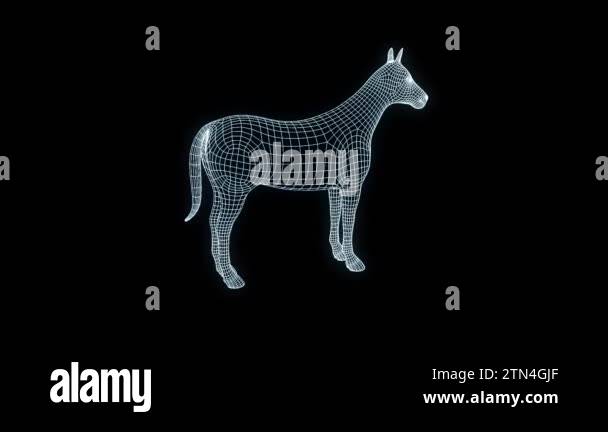Horse in Hologram Wireframe Style. Nice 3D Rendering Stock Video ...