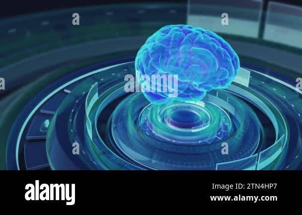 Technology Artificial intelligence AI blue brain animation digital data ...
