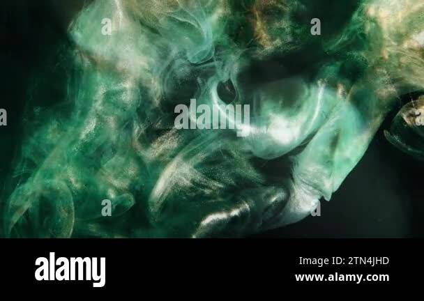 Ink water. Glitter fluid. Underwater splash. Abyss void. Green gold ...