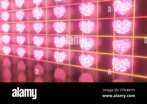 Array of Digital 3D Heart Shapes Reflecting On Shiny Mirror Surface ...