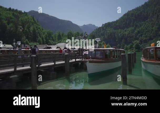 June 25, 2023. Germany, Bavaria, Koenigssee. Moored tourist boat ...