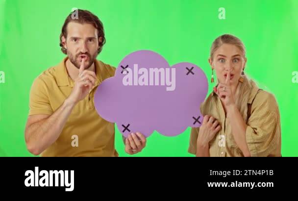 Secret, information board and people on green screen isolated on a ...