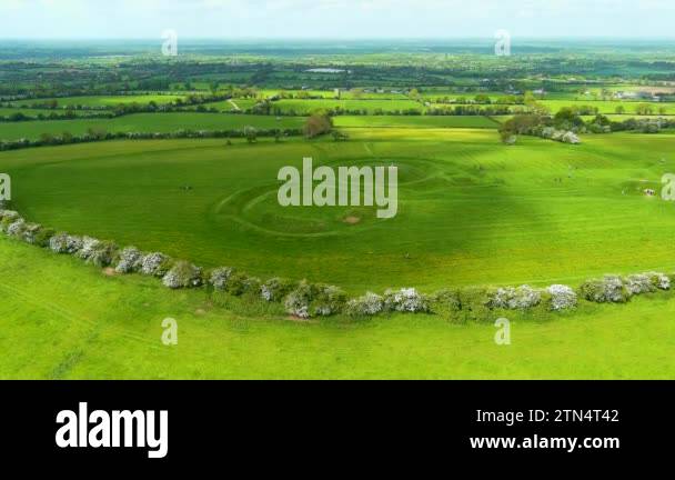 Aerial view of the Hill of Tara, an archaeological complex, containing ...