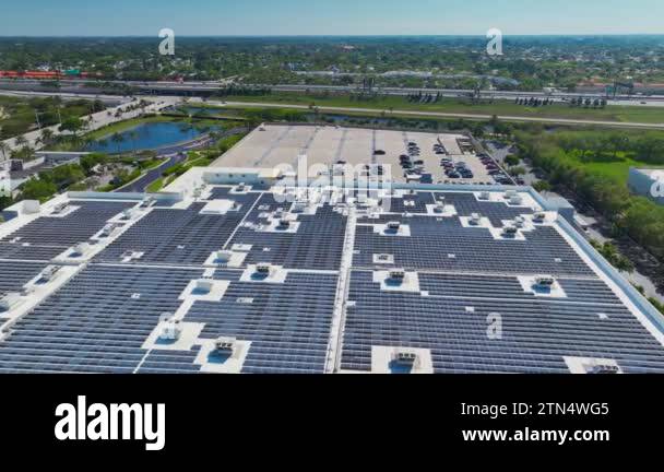 Electric photovoltaic solar panels installed on shopping mall building ...