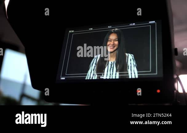 Backstage from studio television filming of talk shows. Asian girl TV ...