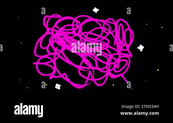 Multicolored doodle wire animation on black screen. Rough sketches with ...