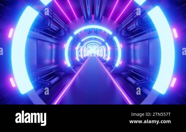 Background Science fiction interior. Sci-fi spaceship circular corridors. 3d loop render Stock ...