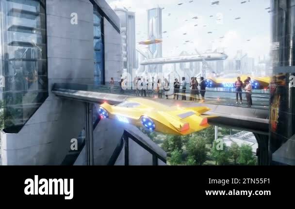 Futuristic city. 3d people and robots. Future concept. Realistic 4k ...