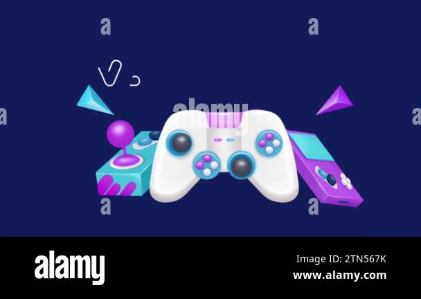 Video Games, 3d animation. White gamepad for gaming, text, pocket ...