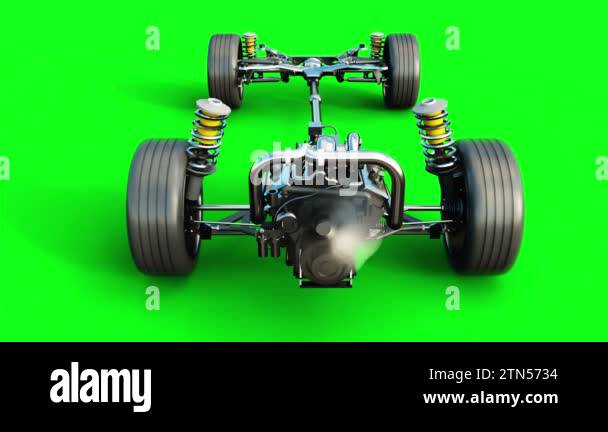 Car chassis with engine isolate. Very fast driving. Auto concept. Green ...