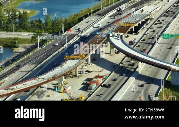 Industrial roadworks in Miami, Florida. Wide american highway junction ...