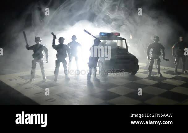 Anti-riot police give signal to be ready. Government power concept ...