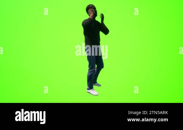 3d people green screen Black American man talking on mobile phone and ...