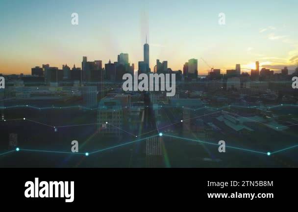 Amazing aerial view of skyline with modern Manhattan skyscrapers ...