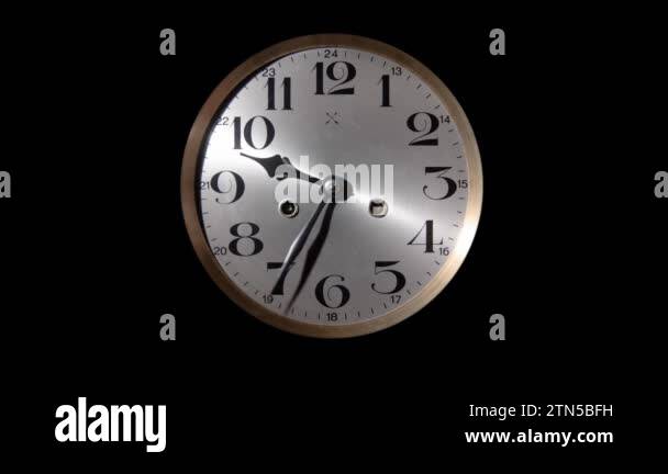 Close up a wall clock arrow showing hour and minute hand moving ...