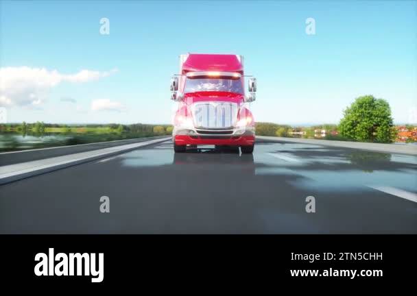 semi trailer, Truck on the road, highway. Transports, logistics concept. 4K realistic animation ...