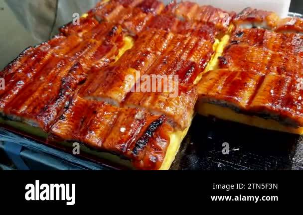 Unagi grill eel fish topping on fried egg tamagoyaki Kabayaki Japanese ...