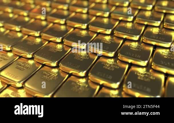 Digital Pile of Gold bars or financial concept 3d render. ingots Golds bar stacked in a row ...