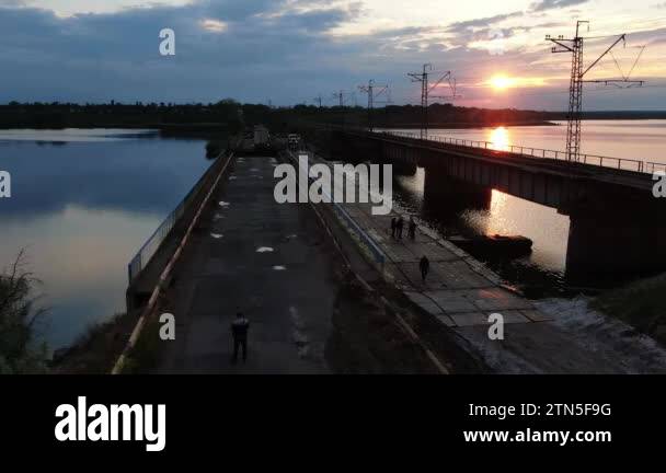 Pontoon bridge of the Ukrainian army. Installation of a temporary ...