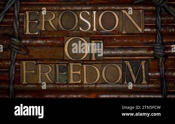 Erosion of Freedom text on vintage textured rusty nails with animated ...