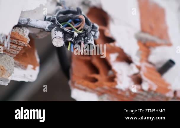 Electric wiring inside of wall, home renovation and construction site ...