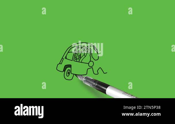 draw car drive by driver hit in electric pole make accident with black ...